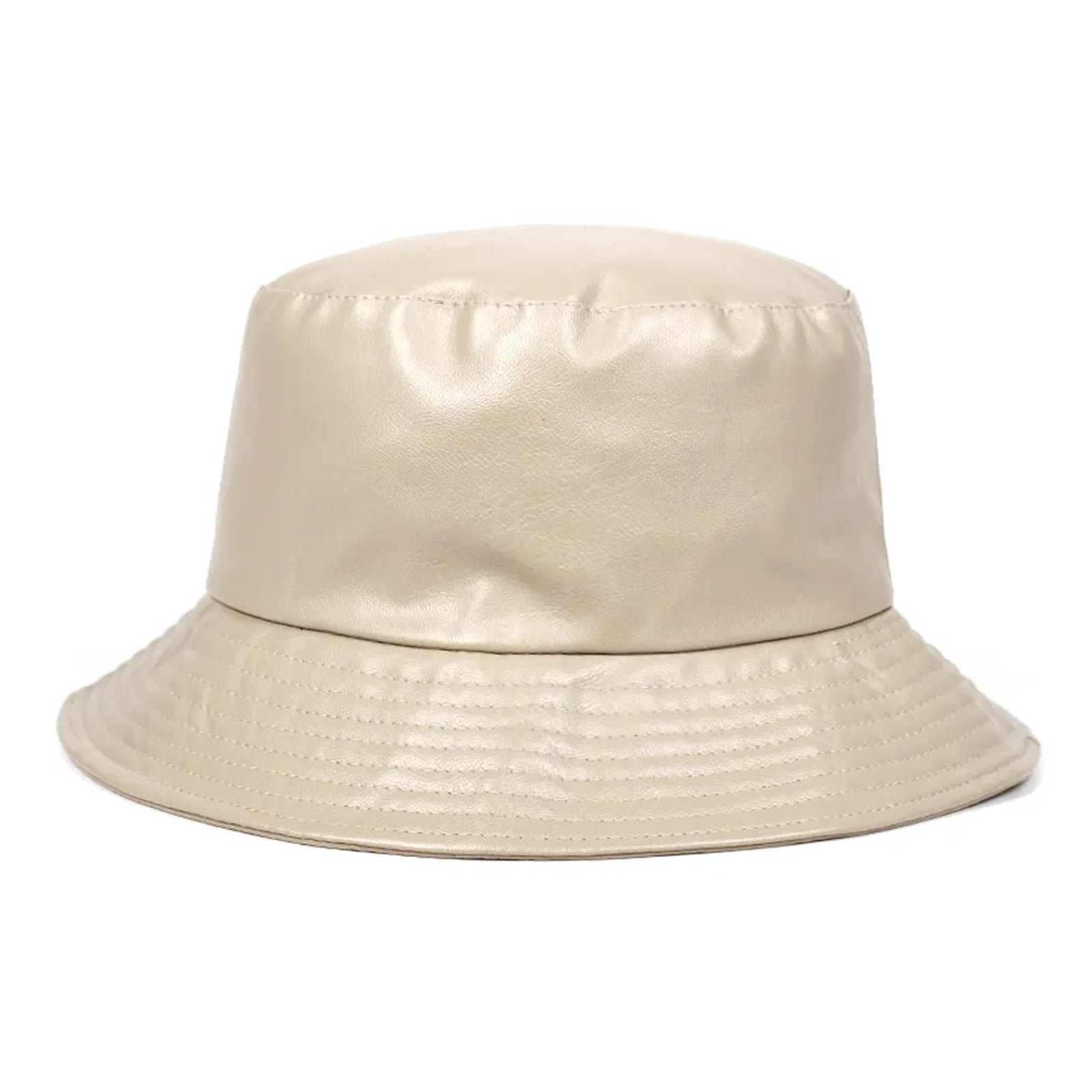 Bucket Hat Faux Leather Bucket Hats PU Leather Solid Top Men's And ...