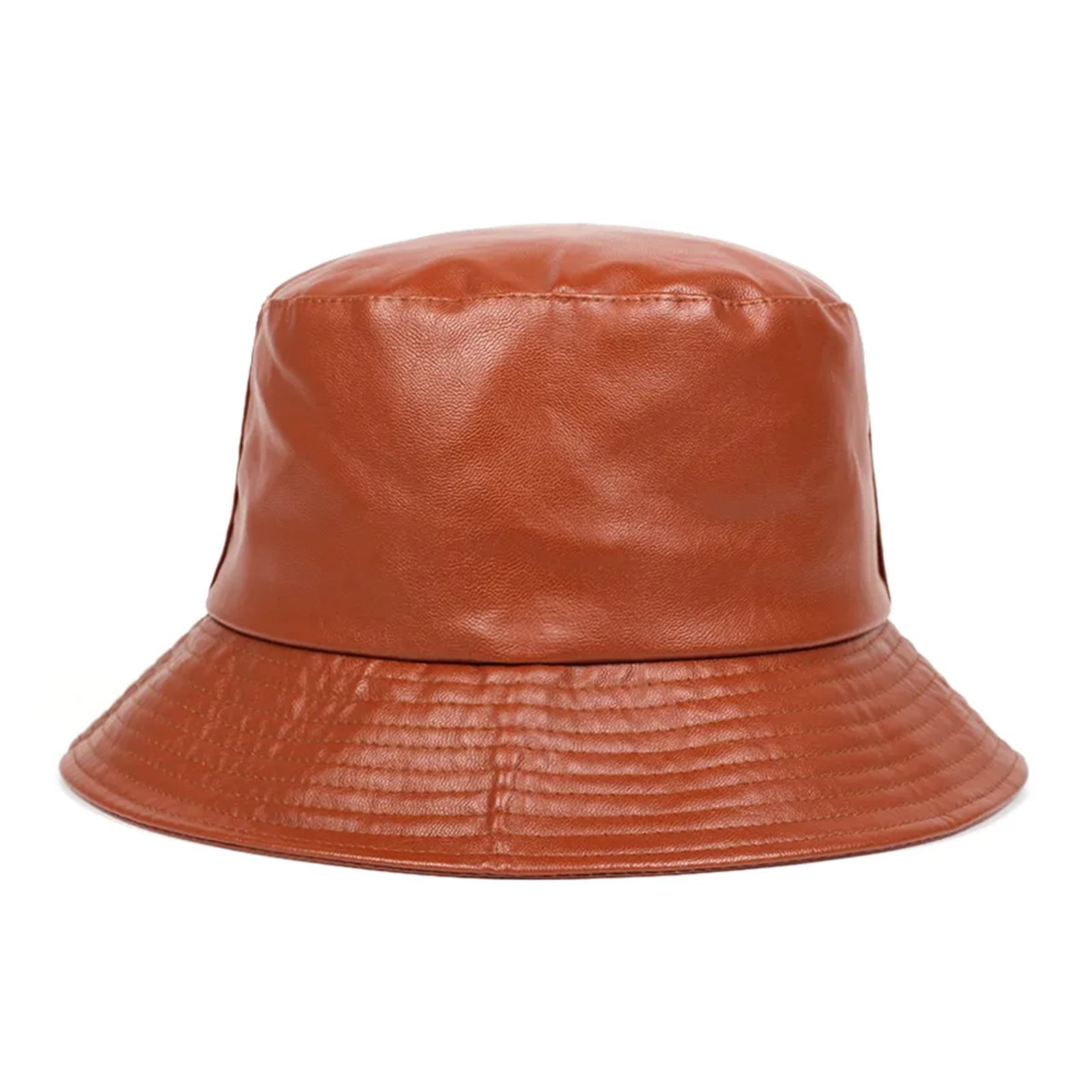 Bucket Hat Faux Leather Bucket Hats PU Leather Solid Top Men's And ...