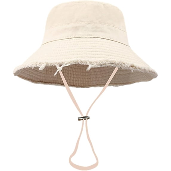Bucket Hat,Frayed Edge Fisherman Hat with Adjust Chin Rope Anti-Uv ...