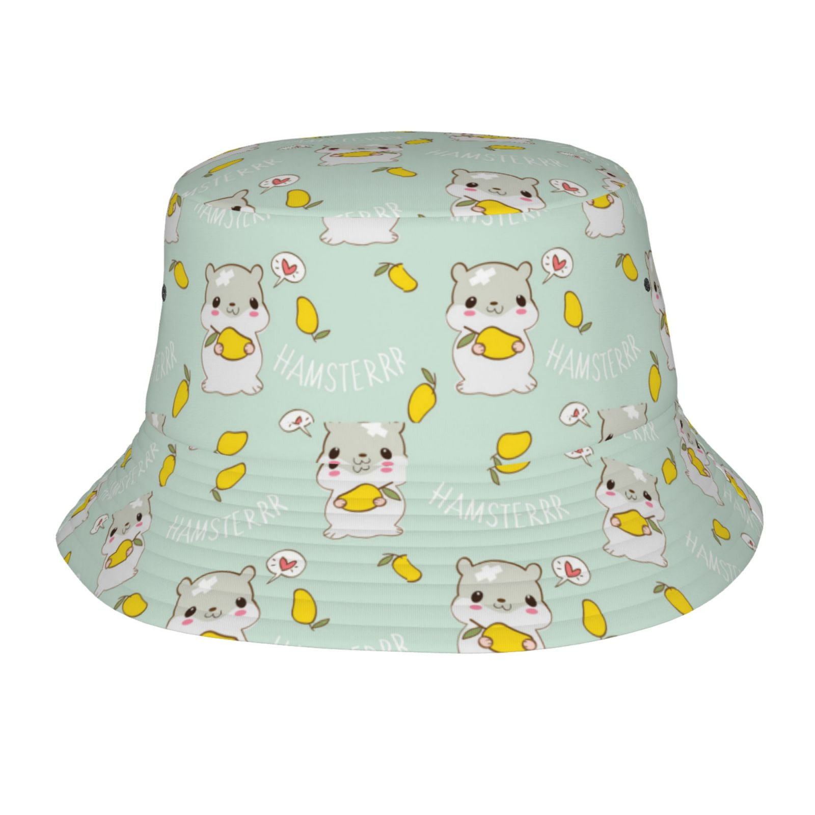 Bucket Hat for Men Women, Cartoon Cute Hamster Mango Green Breathable ...