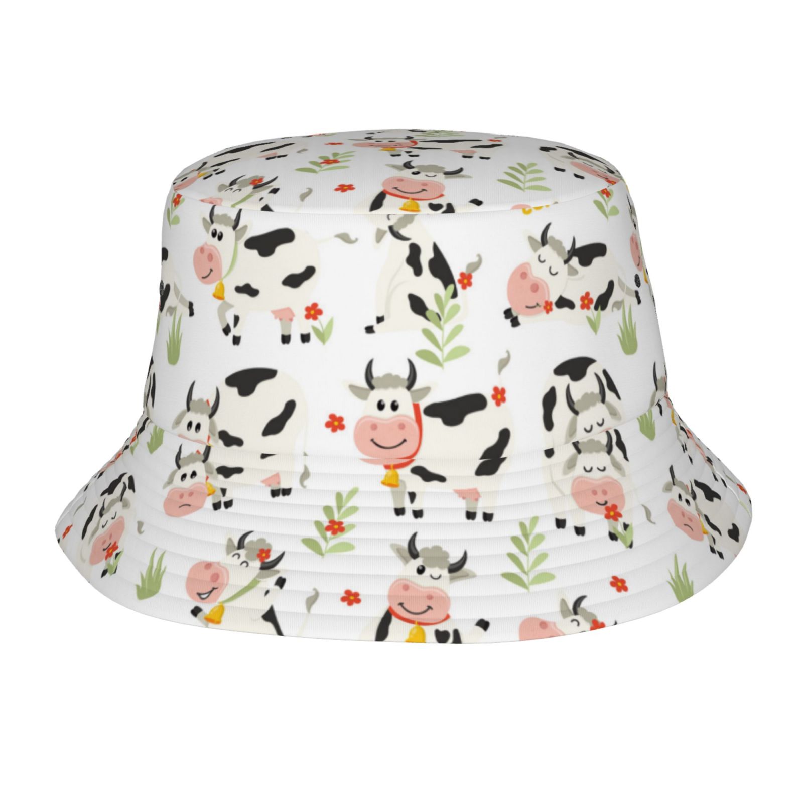 Bucket Hat for Men Women, Cartoon Funny Cute Cow Flower White ...