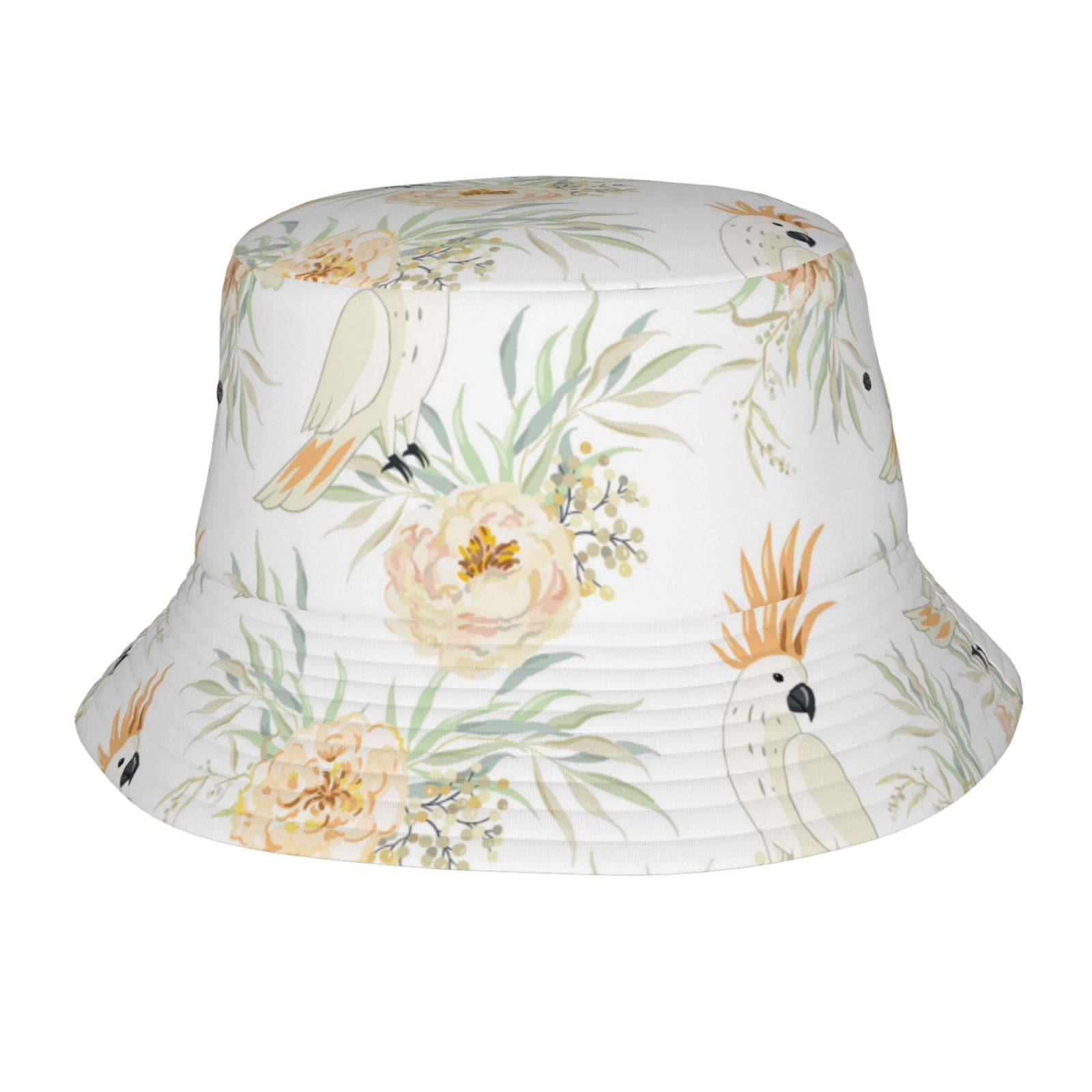 Bucket Hat for Men Women, Color Cute Cockatoo Parrot Flower Breathable ...