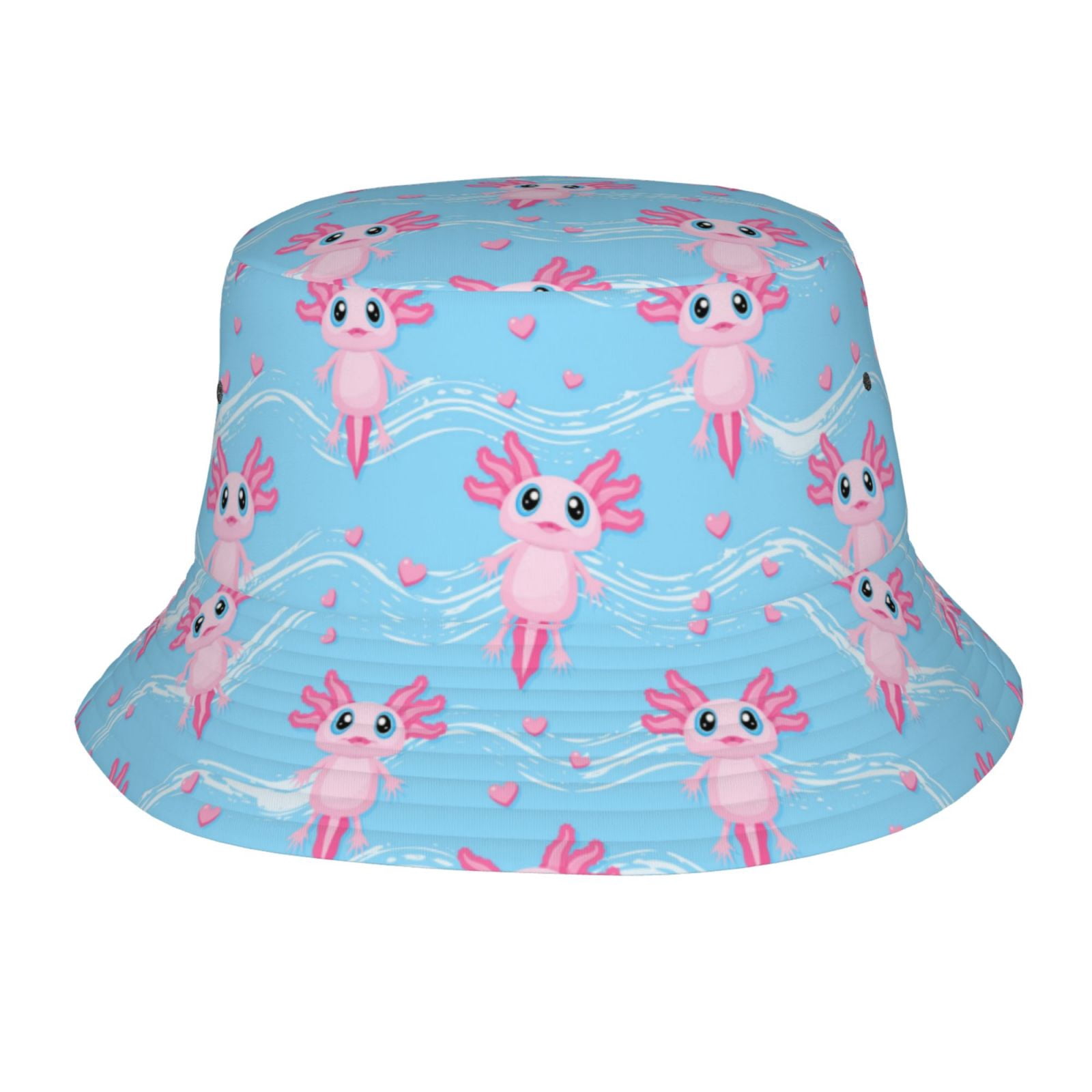 Bucket Hat for Men Women, Cute Pink Axolotl Wavy blue Breathable Sun ...