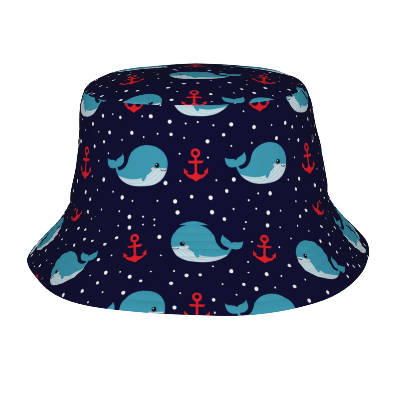 Bucket Hat for Men Women, Cute anchor whale fish dots cartoon ...