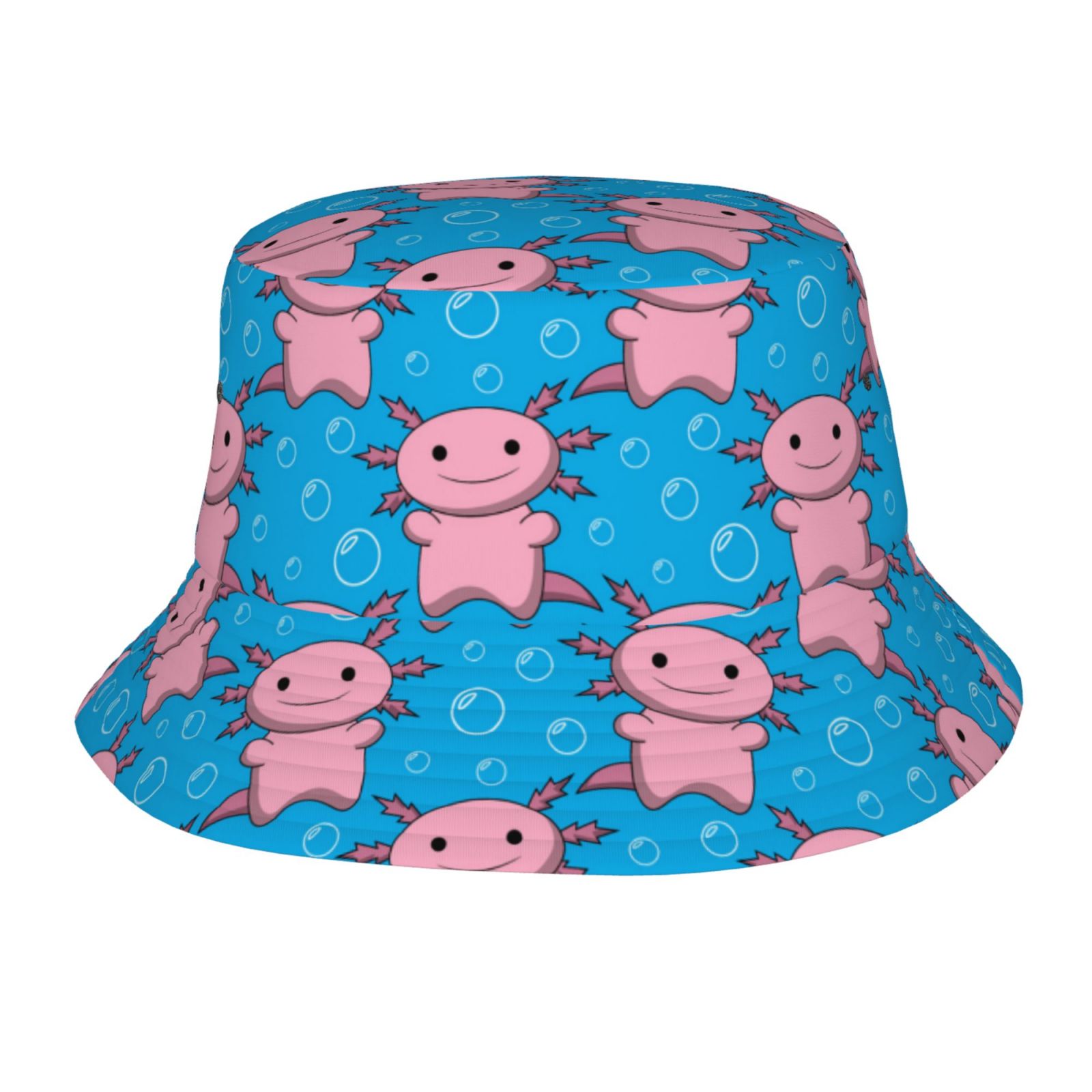 Bucket Hat for Men Women, Cute cartoon Axolotl bubbles blue Breathable ...