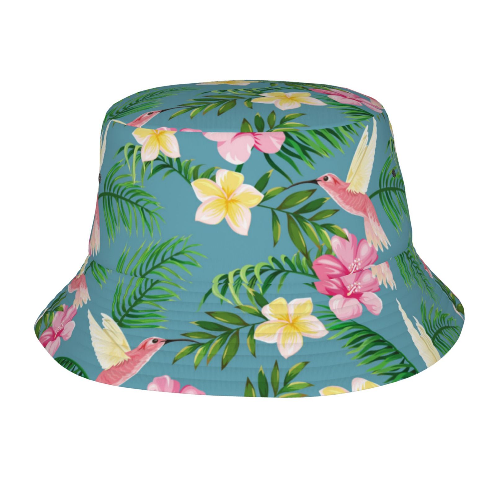 Bucket Hat for Men Women, Pink Yellow Flower Hummingbird Breathable Sun ...
