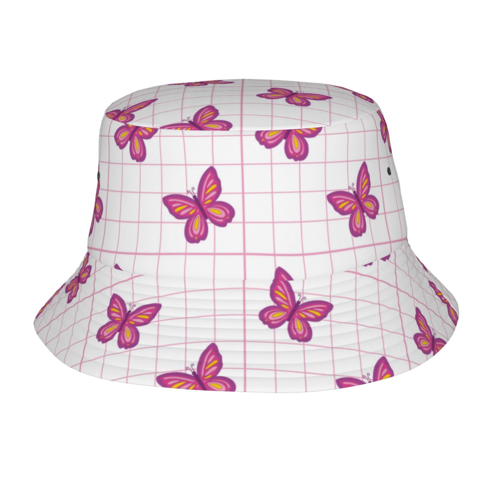 Bucket Hat for Men Women, Retro Pink butterfly Grid Y2K 90s Breathable ...