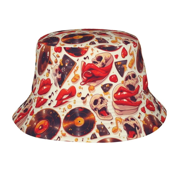 Bucket Hat for Men Women, Skull rock record music heart Breathable Sun ...