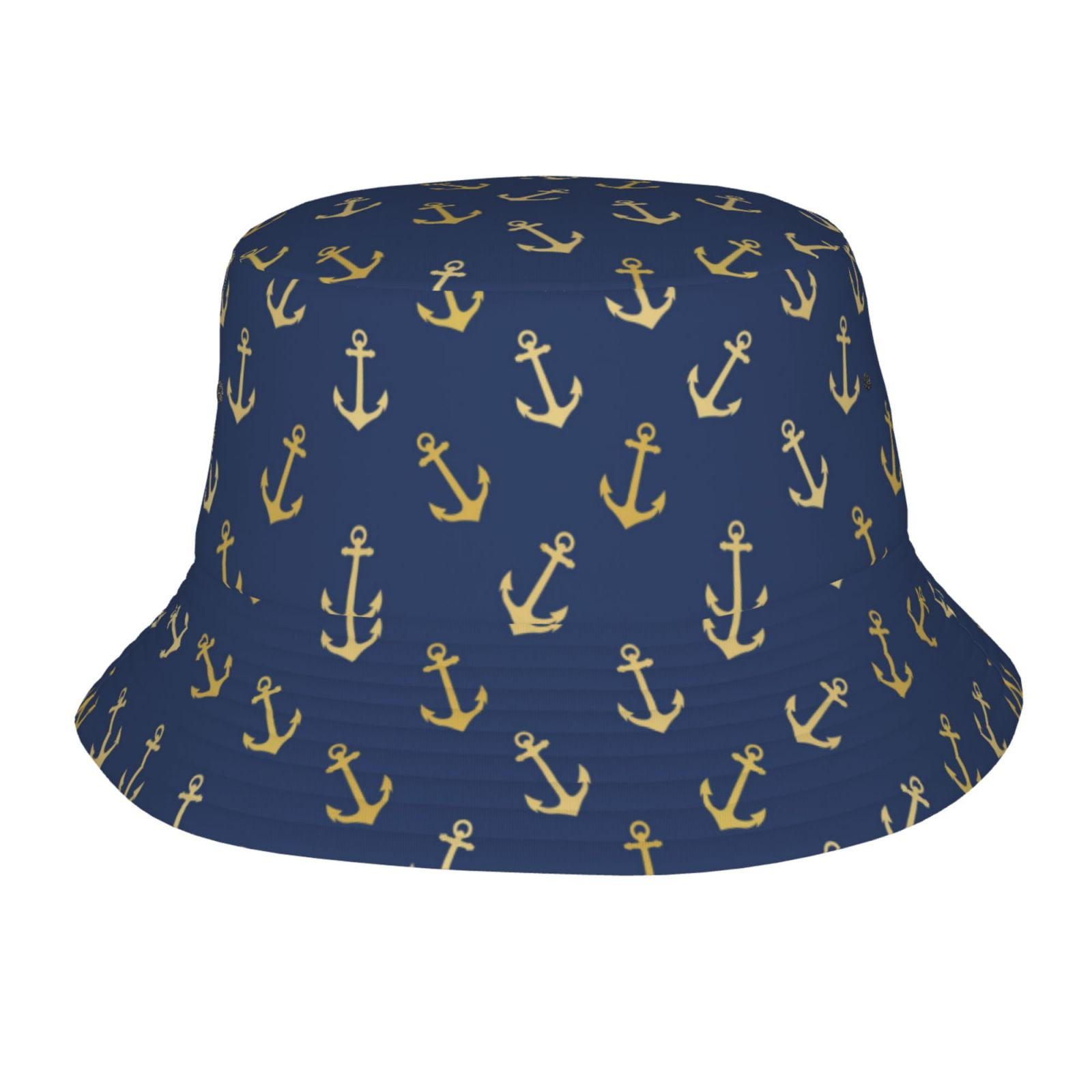 Bucket Hat for Men Women, cute golden anchor navyblue Breathable Sun ...
