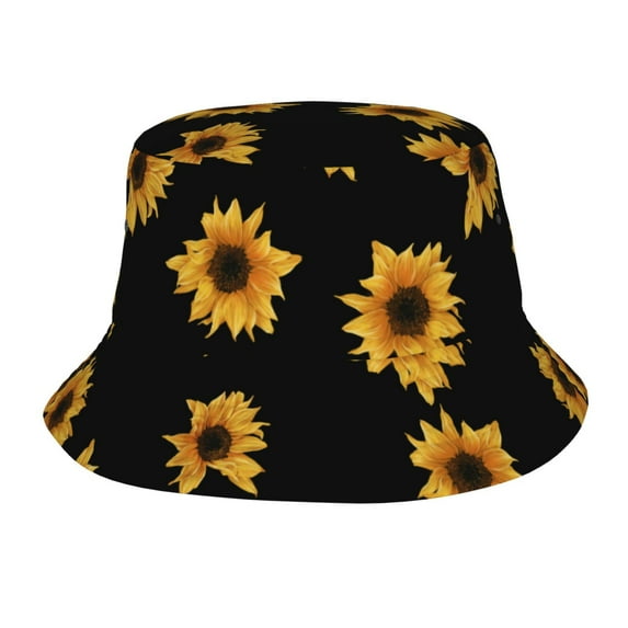 Bucket Hat for Men Women, cute sunflowers black print Breathable Sun ...