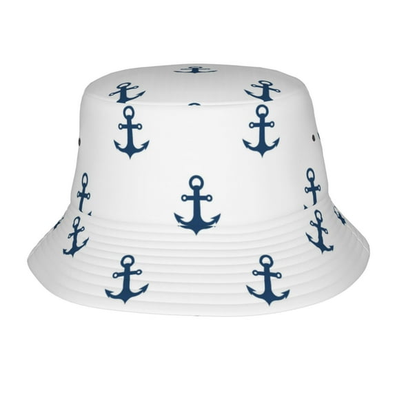Bucket Hat for Men Women, navyblue anchor white cute Breathable Sun Hat ...