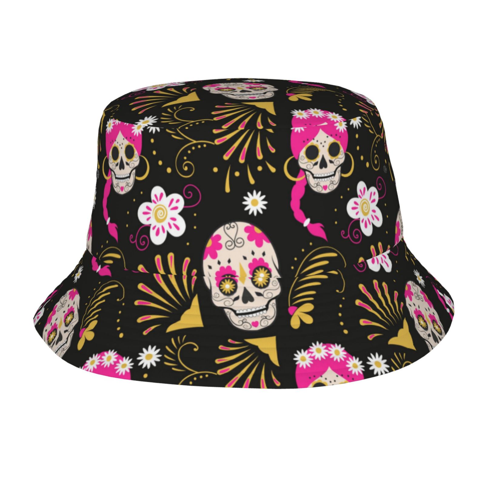 Bucket Hat for Men Women, pink Skull daisy Breathable Sun Hat Summer ...