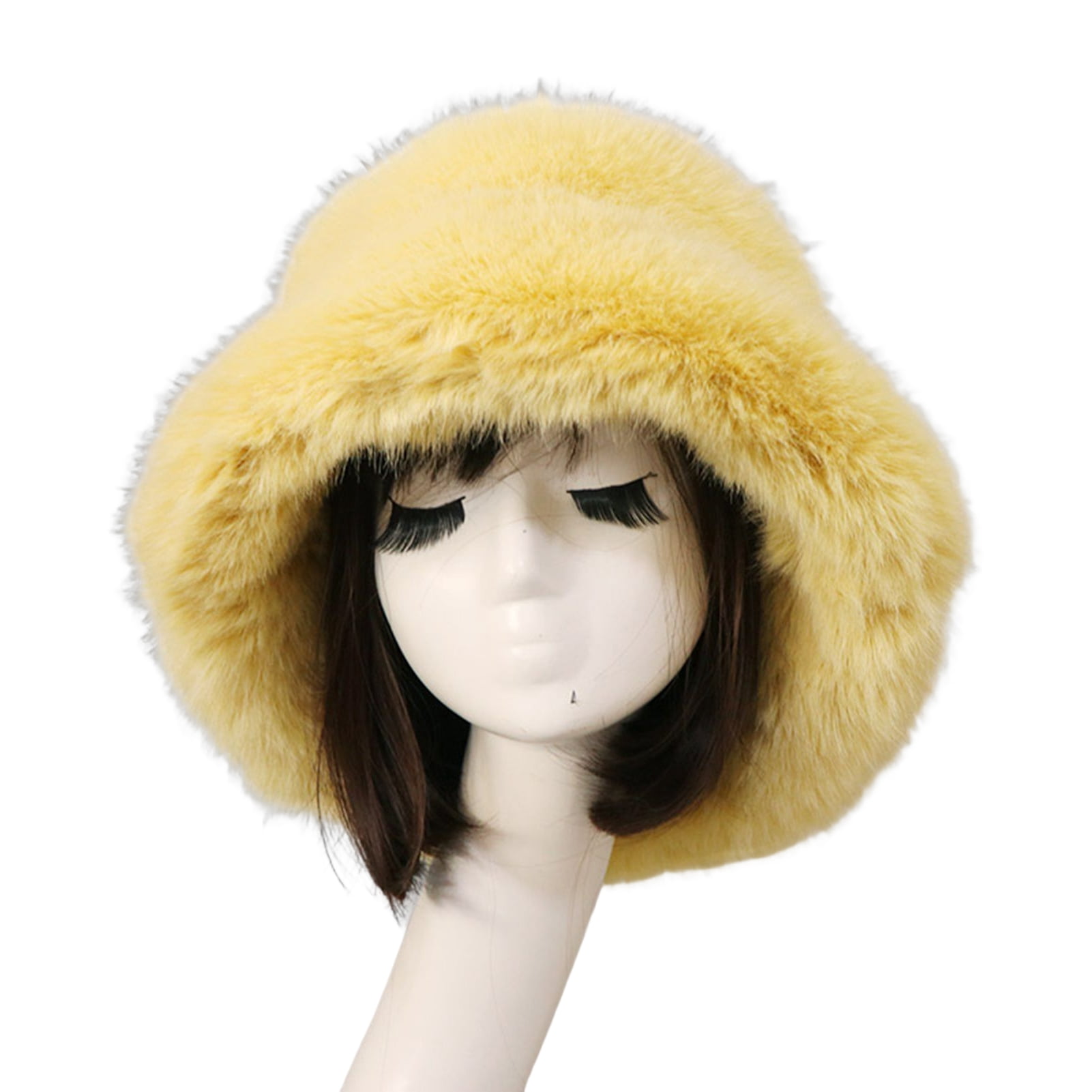 Bucket Hat Oversized Fluffy Wide Brim Soft Thickened Ear Protection ...