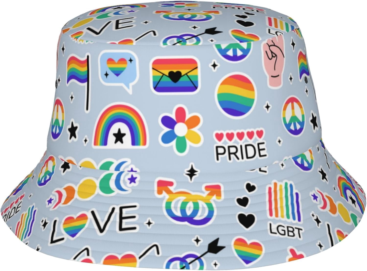 Bucket Hat for Women Men, Rainbow LGBT Pride Doodle Sticker Prints Sun ...