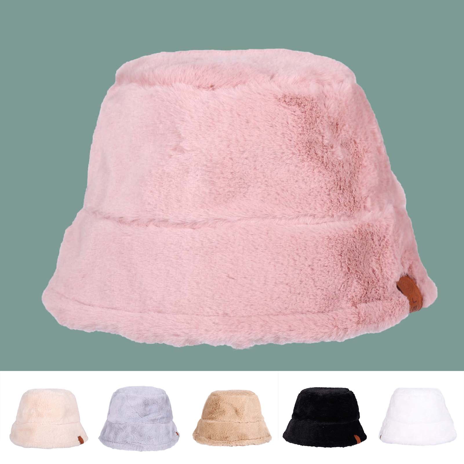 Bucket Hats Furry Women Warm Faux Fur Soft Fisherman Cap - Walmart.com