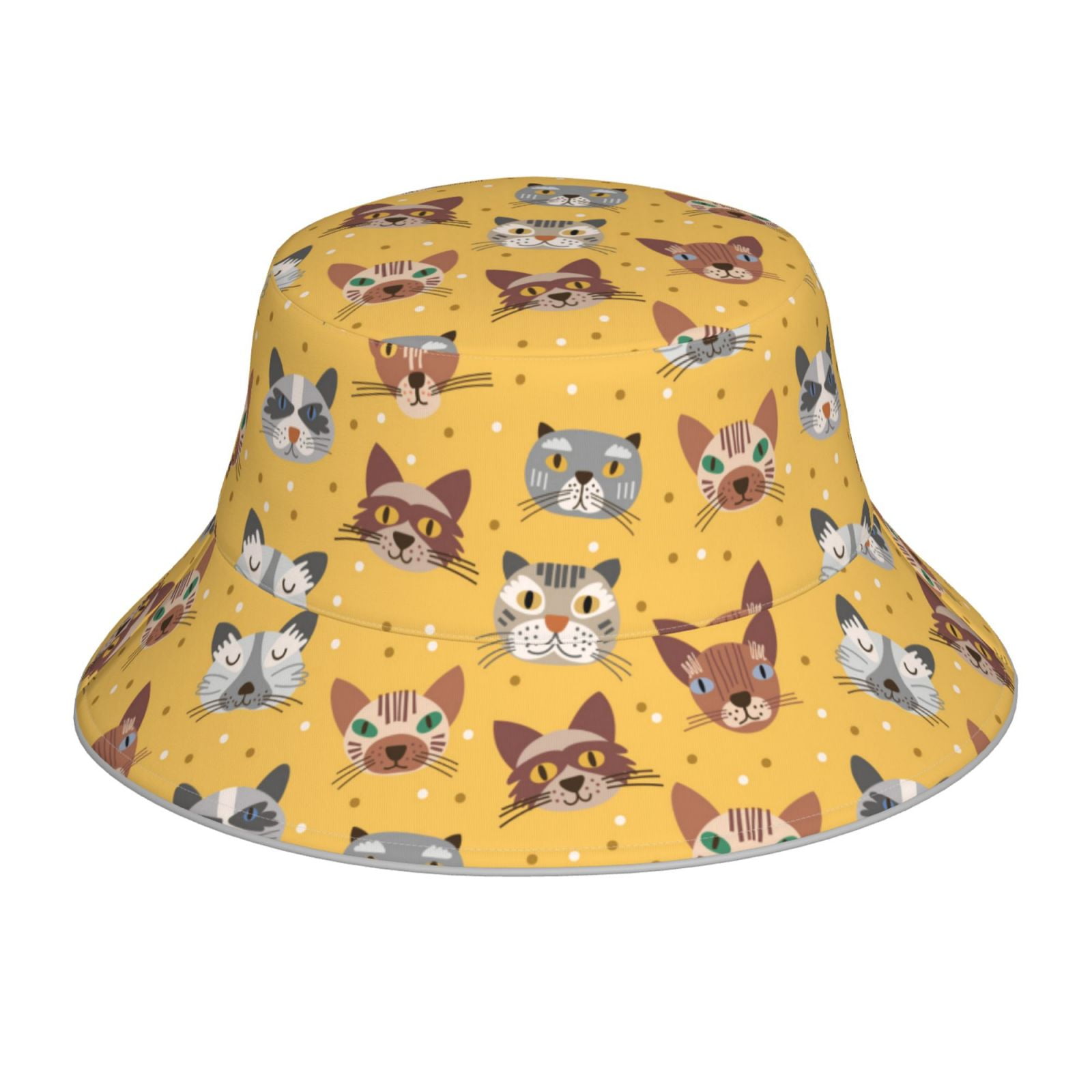 Bucket Hats for Men Woman - Abstract Cute Cartoon Cat Face_A Reversible ...
