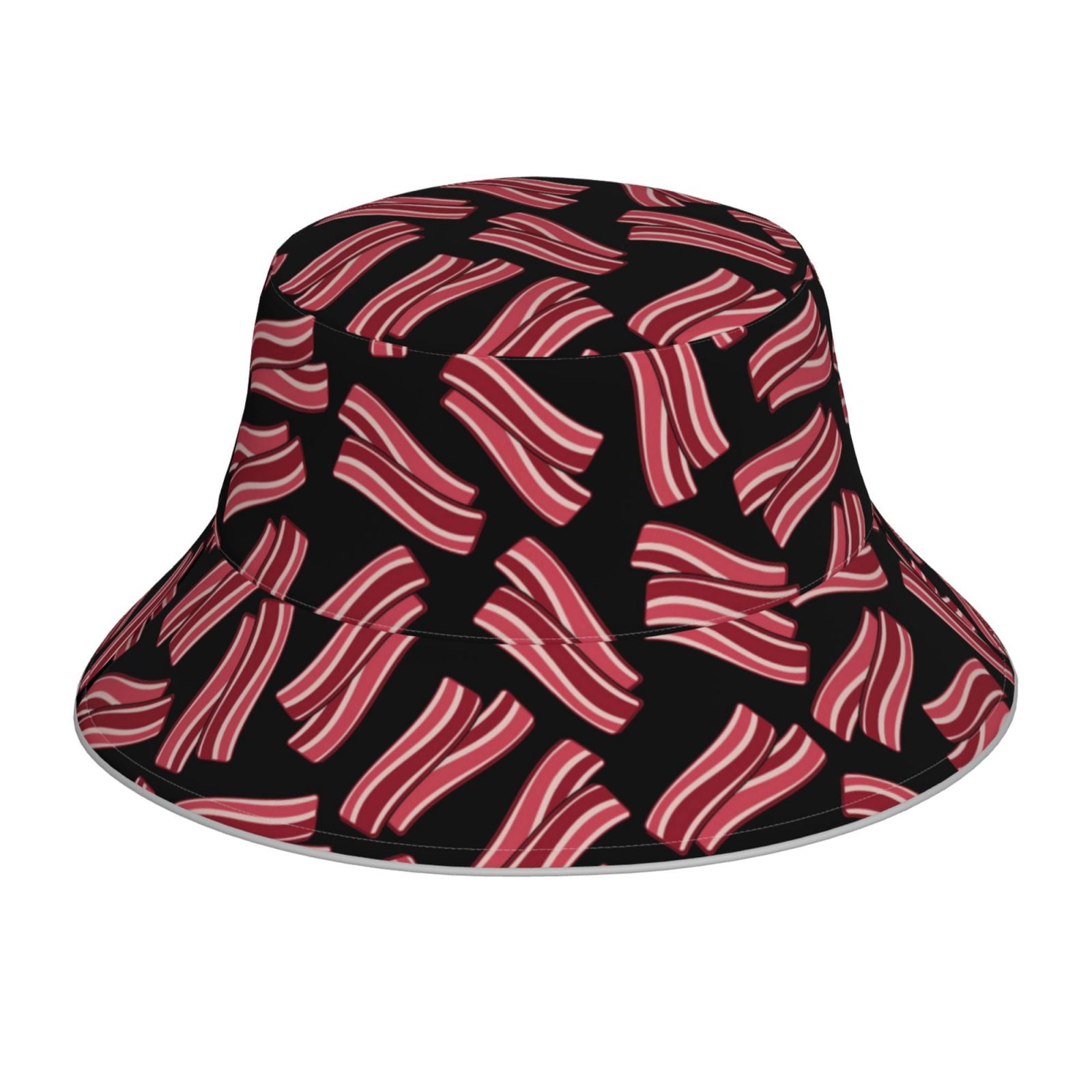 Bucket Hats for Men Woman - Bacon Print Black Reversible Reflective ...