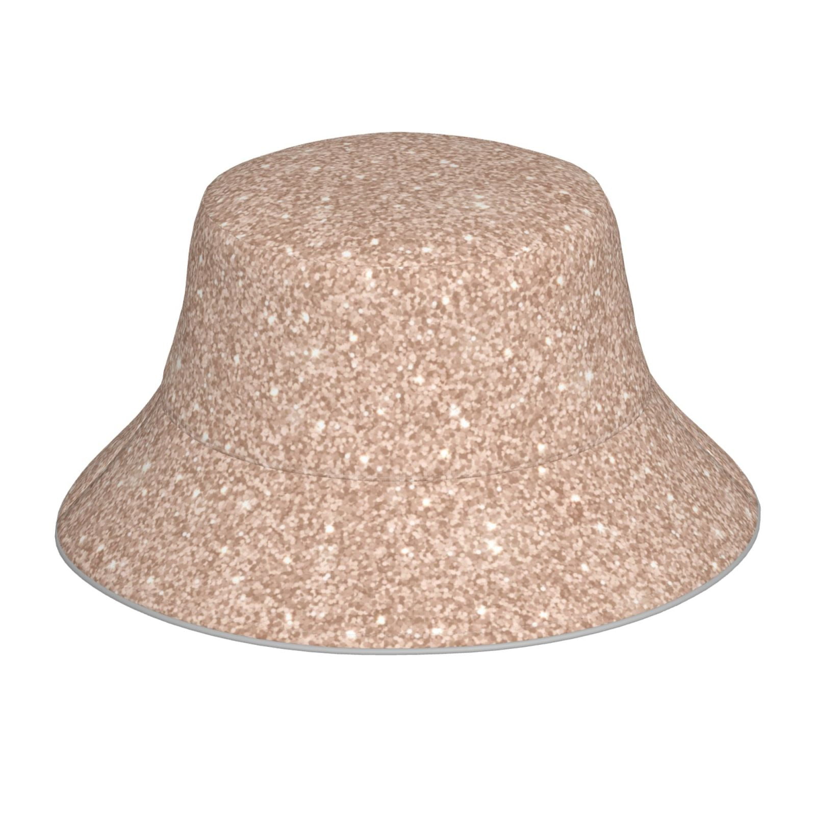 Bucket Hats for Men Woman - Beige Sparkling Glitter Reversible ...