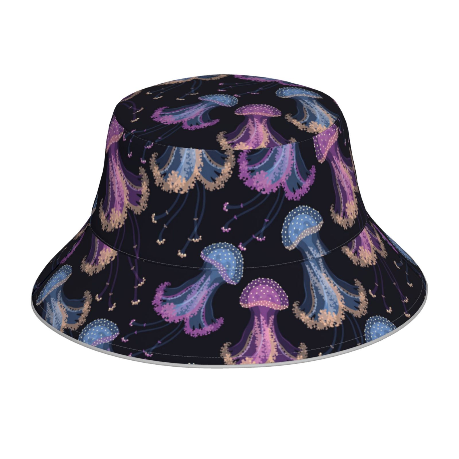 Bucket Hats for Men Woman - Blue Purple Jellyfish Print Reversible ...