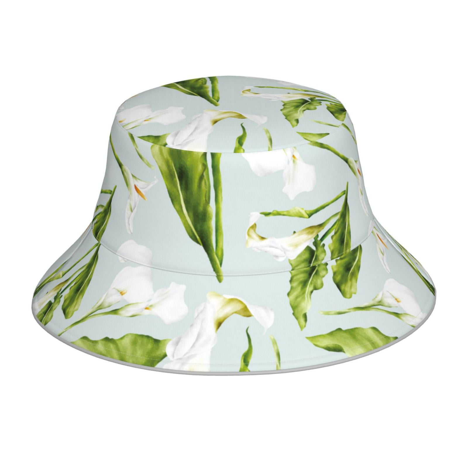 Bucket Hats for Men Woman - Calla Lily Flowers Light Blue Reversible ...