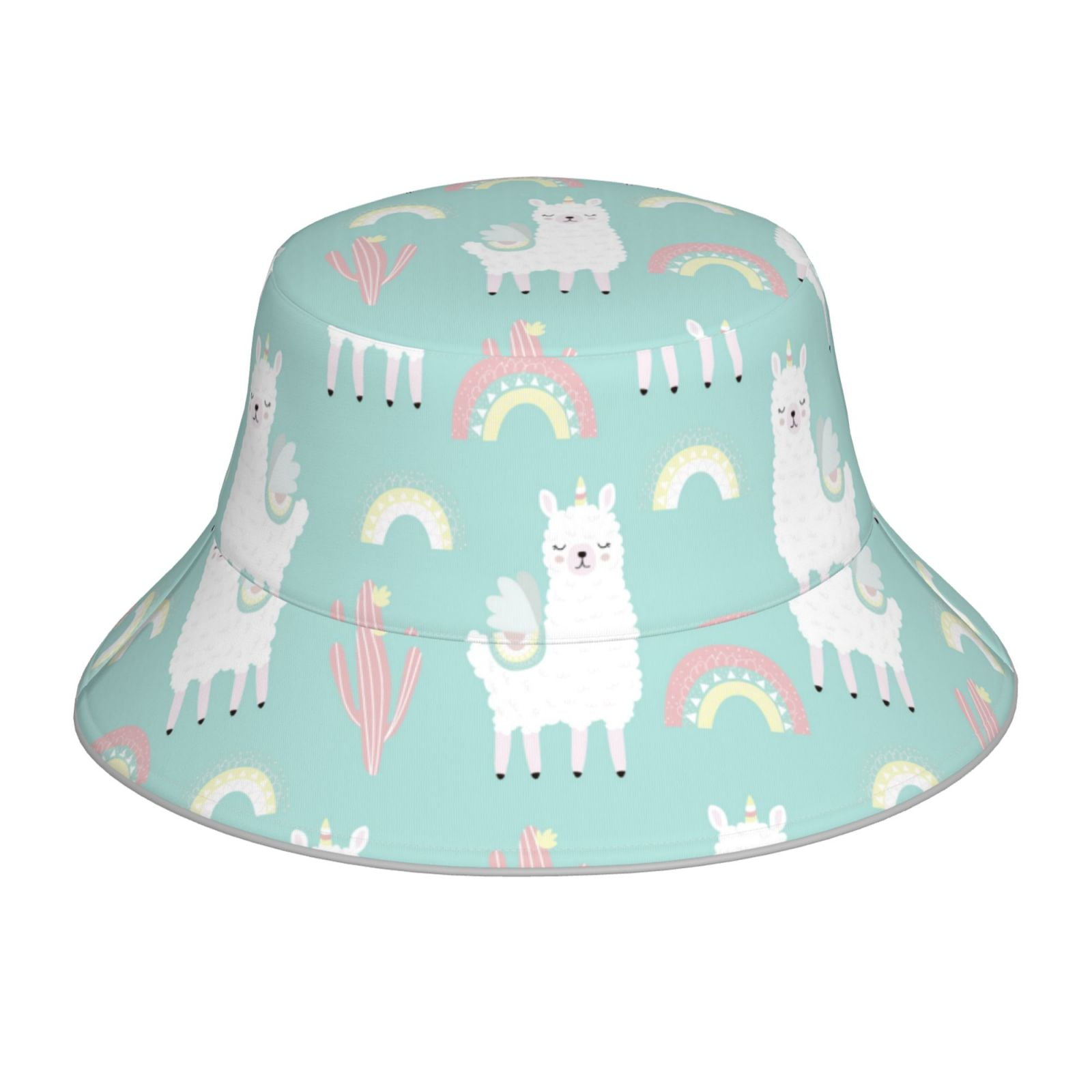 Bucket Hats for Men Woman - Cartoon Cute Alpaca Rainbow Cactus ...