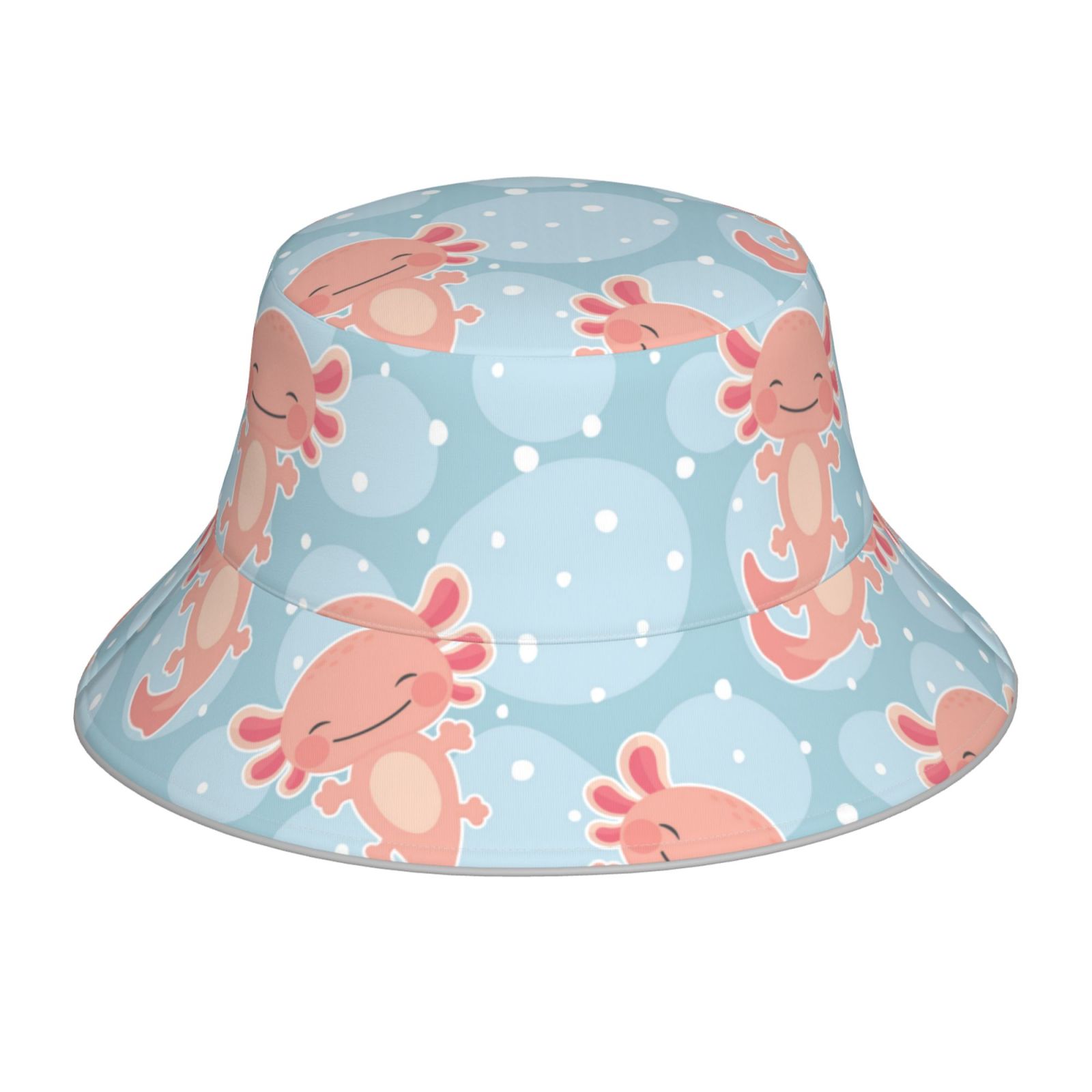 Bucket Hats for Men Woman - Cartoon Cute Axolotl Blue Reversible ...