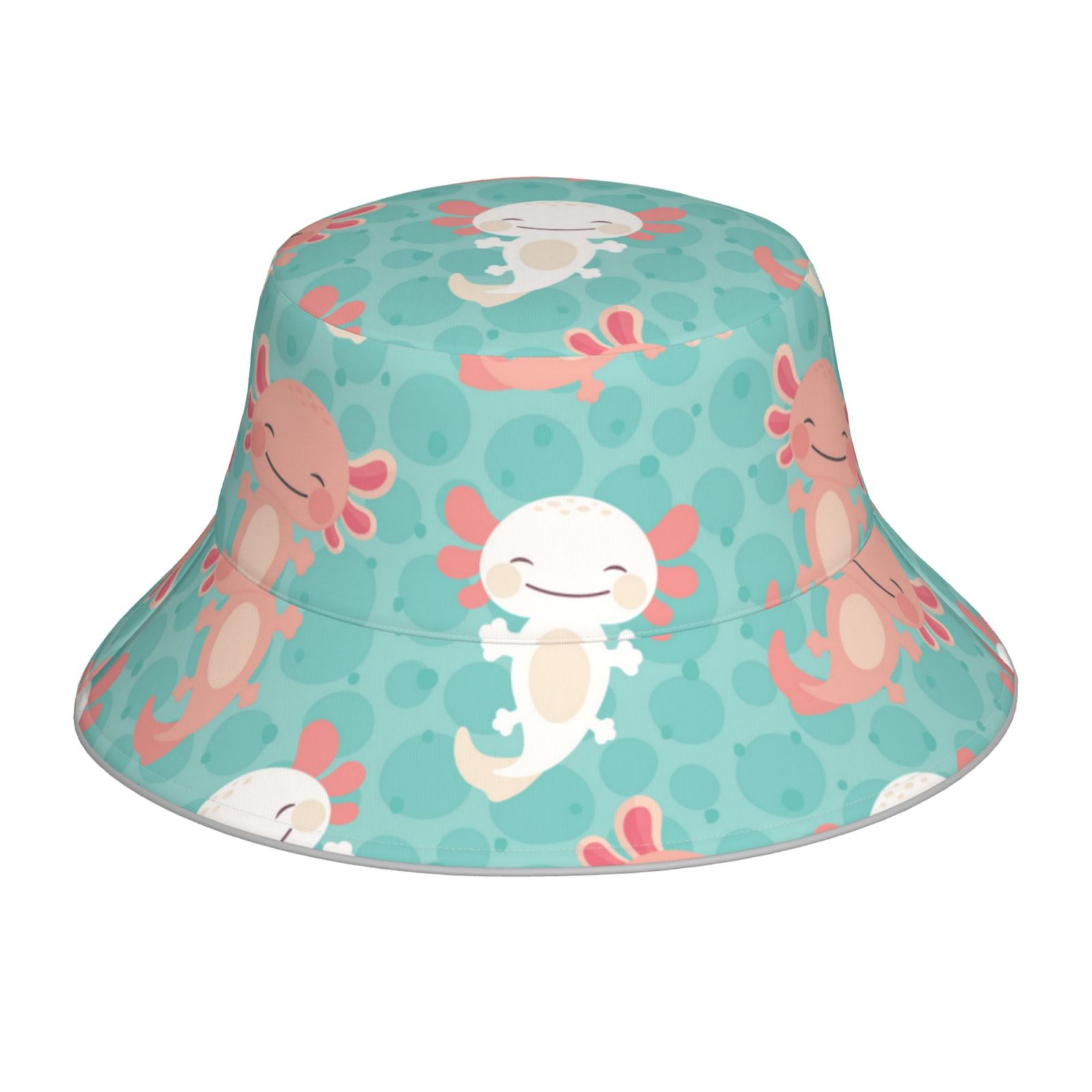 Bucket Hats for Men Woman - Cartoon Cute Axolotl Green Reversible ...