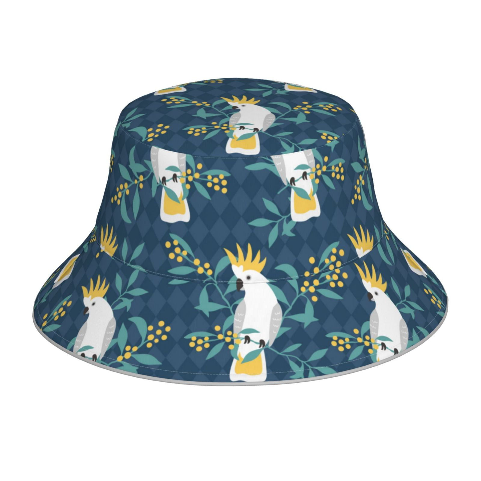Bucket Hats for Men Woman - Cartoon Cute Cockatoo Plant Reversible ...