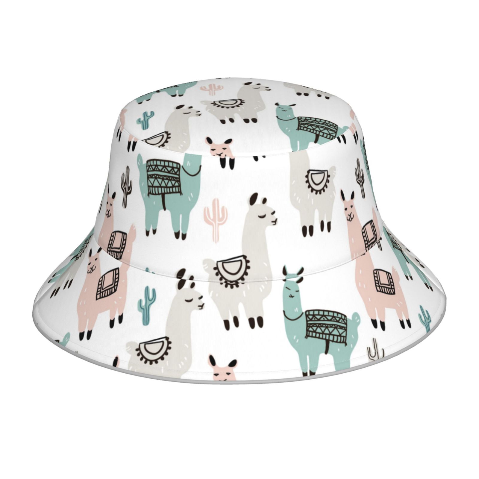 Bucket Hats for Men Woman - Cartoon Cute Funny Alpaca Cactus Reversible ...