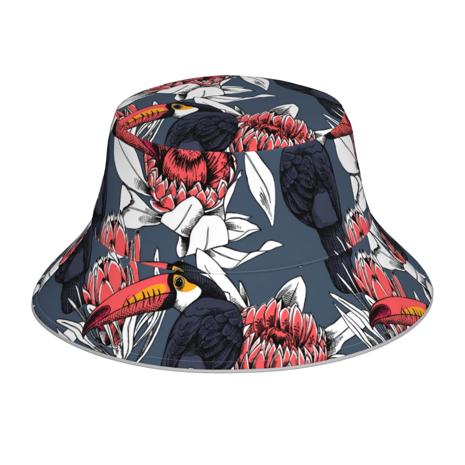 Bucket Hats for Men Woman - Cartoon Cute Toucan Bird Flower Reversible Reflective-Brim Beach ...