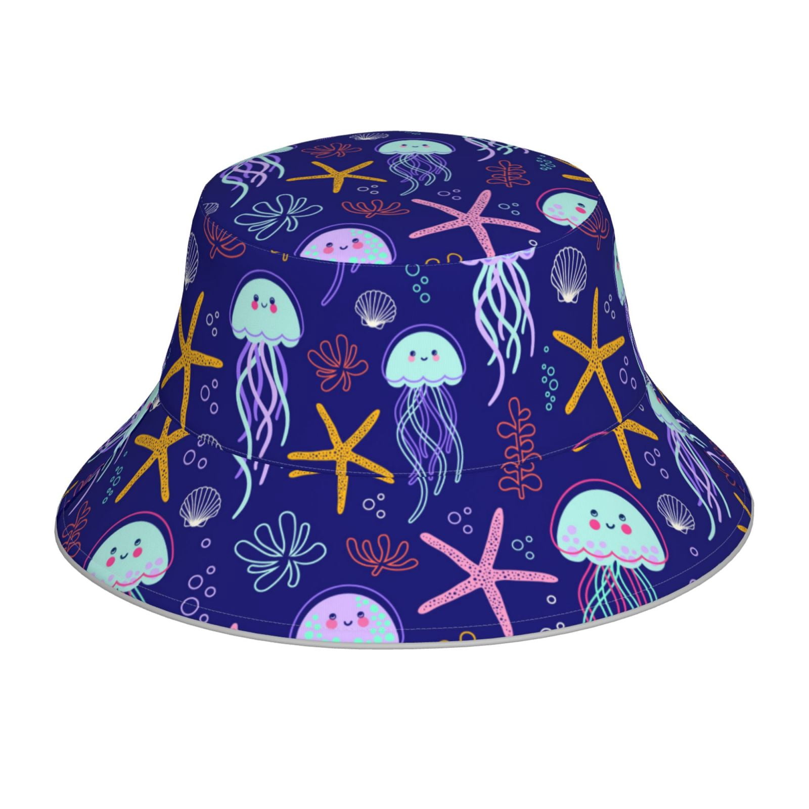 Bucket Hats for Men Woman - Cartoon Jellyfish Scallop Reversible ...