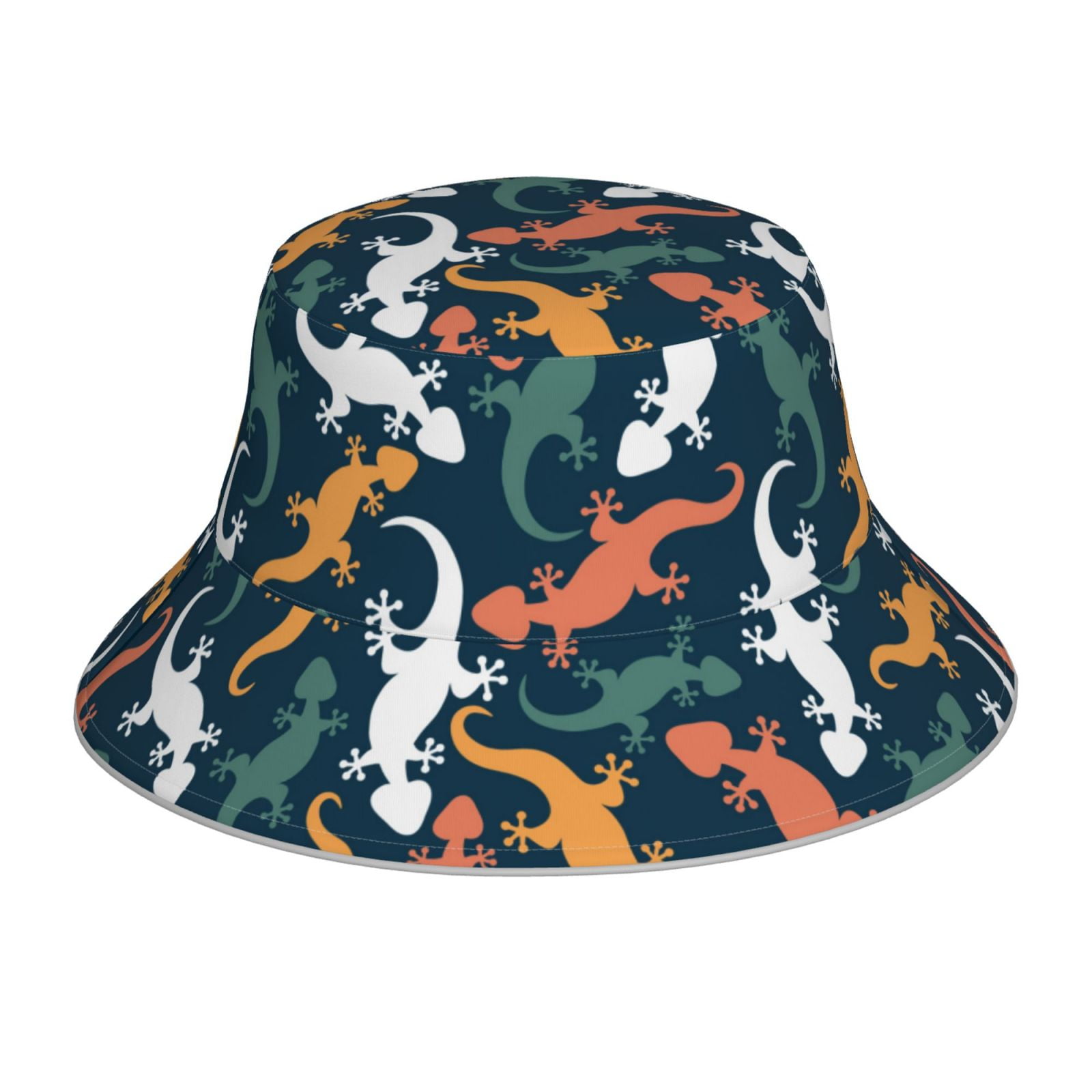 Bucket Hats for Men Woman - Cartoon Lizard Gecko Multicolor Reversible ...
