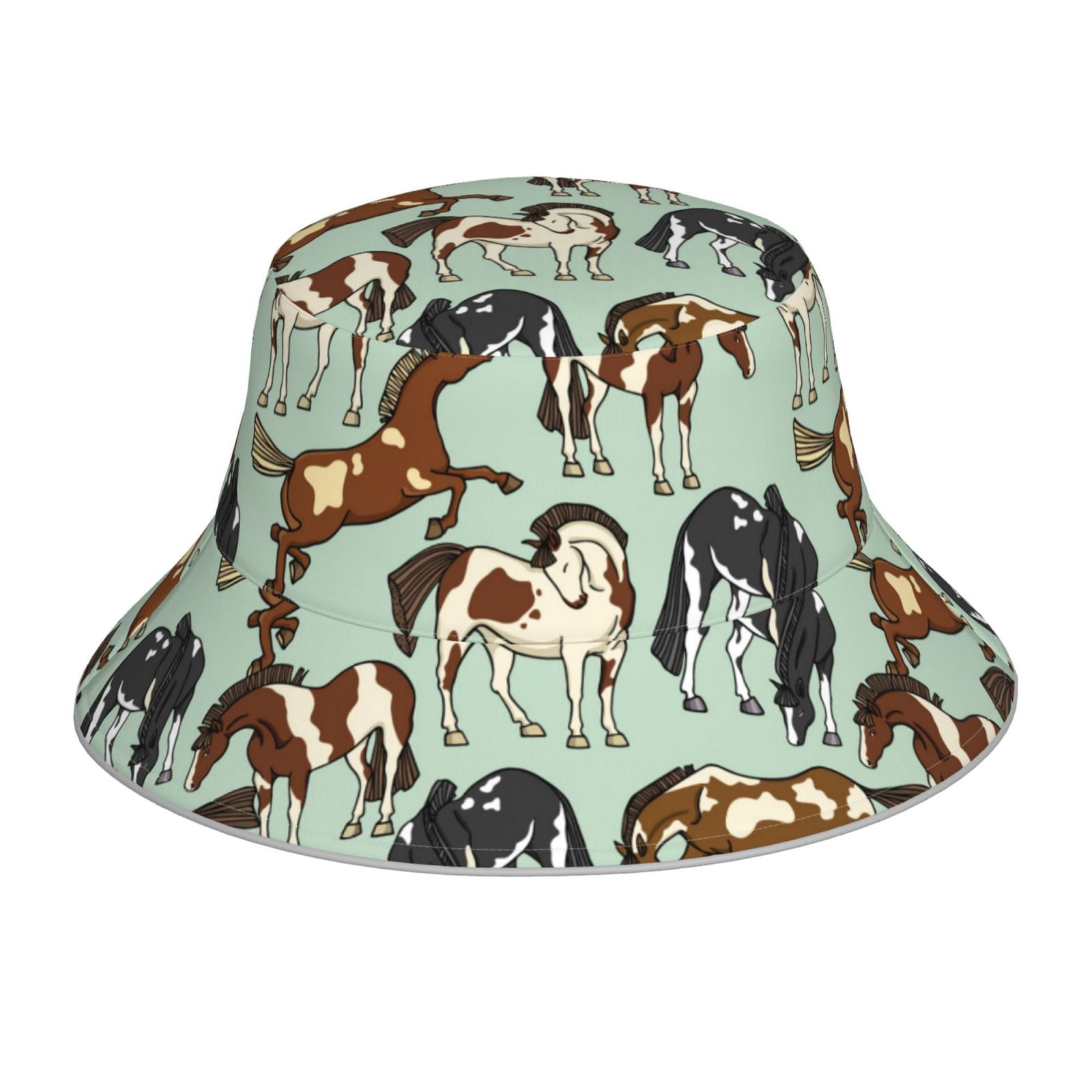 Bucket Hats for Men Woman - Cartoon Spotted Cute Horse Reversible ...