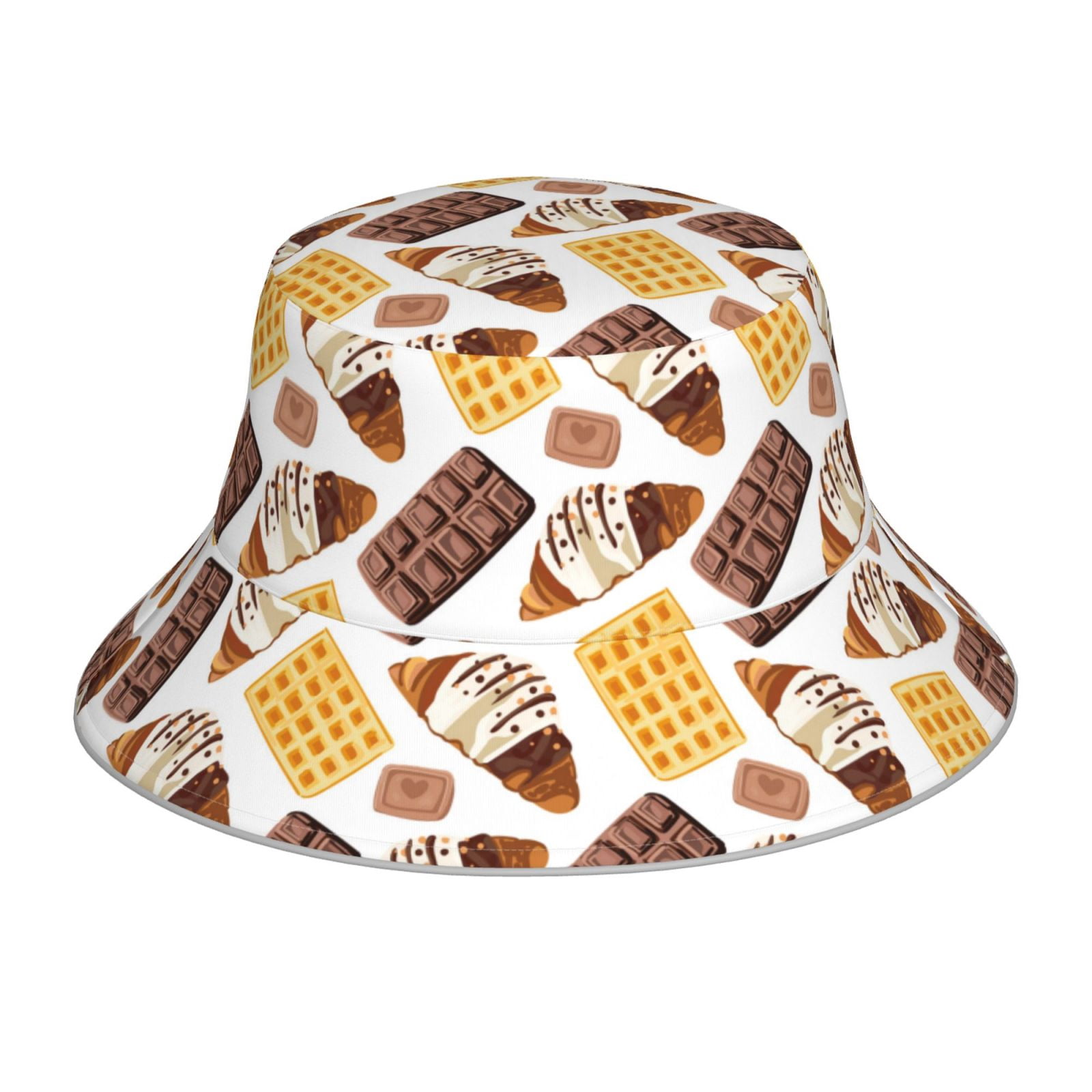 Bucket Hats for Men Woman - Chocolate Bread Waffle Print Reversible ...