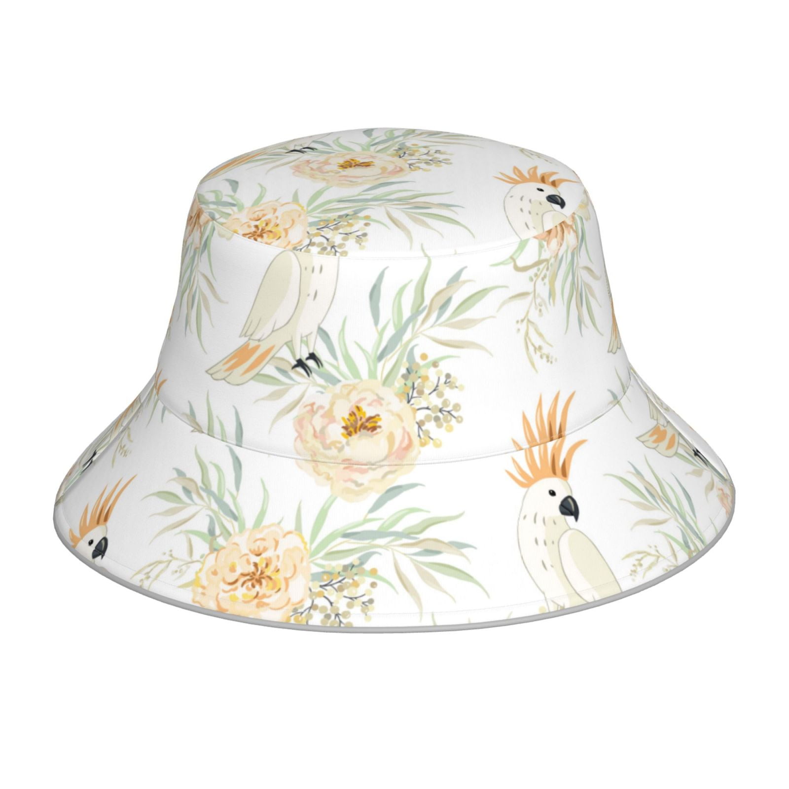 Bucket Hats for Men Woman - Color Cute Cockatoo Parrot Flower ...