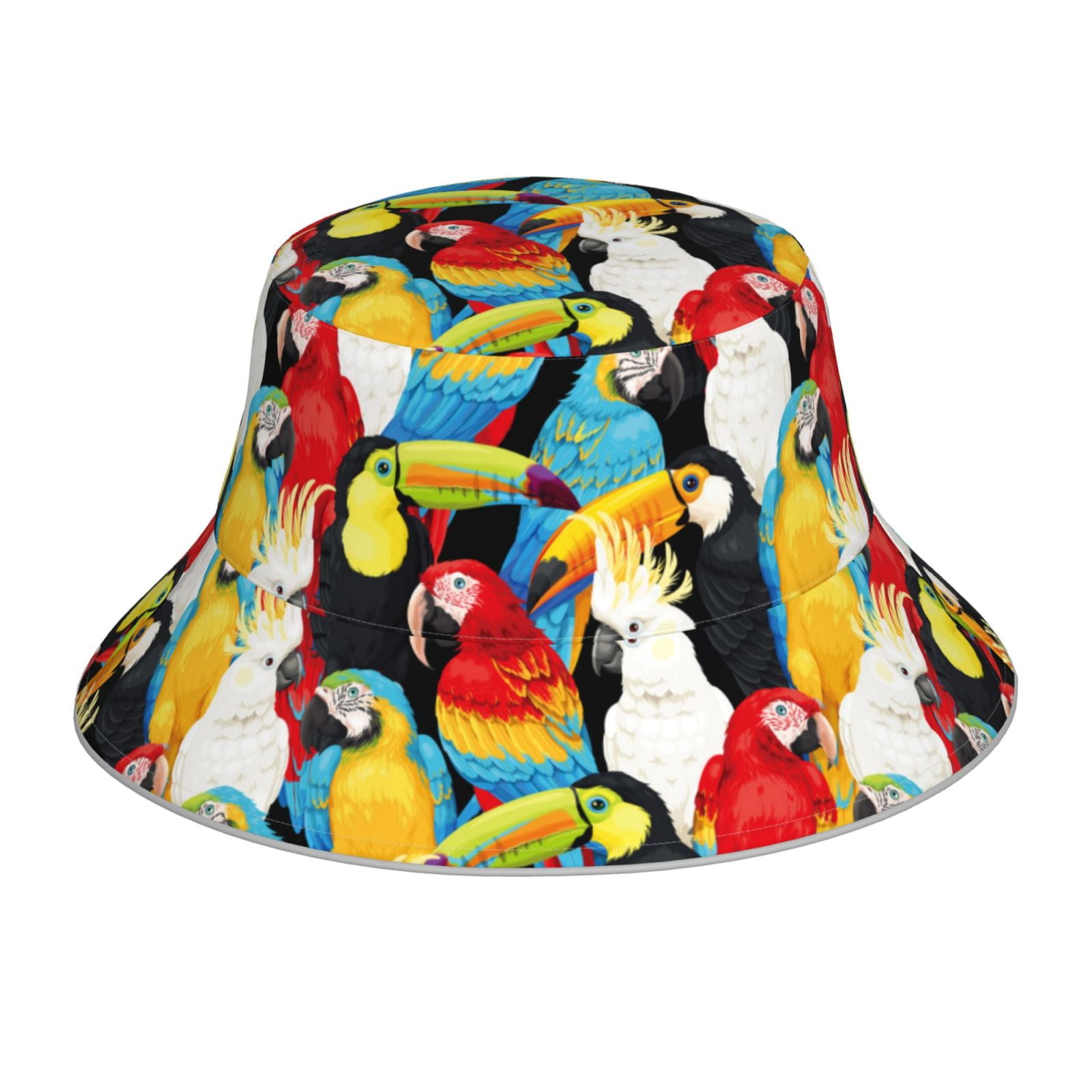 Bucket Hats for Men Woman - Colorful Parrot Toucan Cockatoo Reversible ...