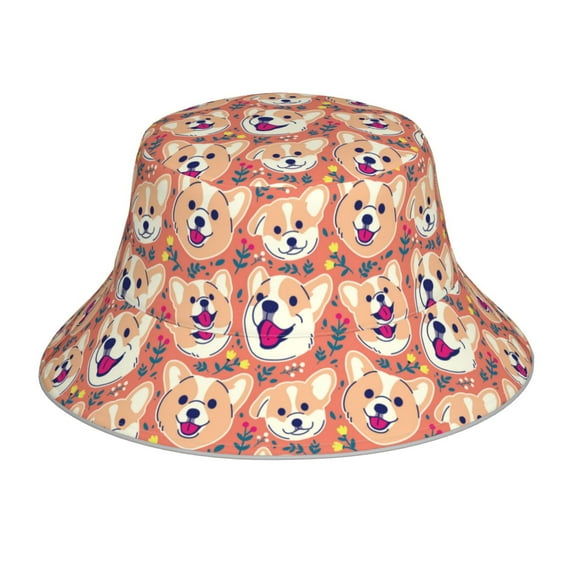 Bucket Hats for Men Woman - Corgi Head with Floal Reversible Reflective ...