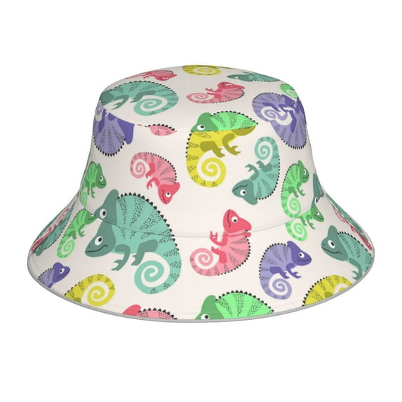 Bucket Hats for Men Woman - Cute Chameleons Reversible Reflective-Brim ...
