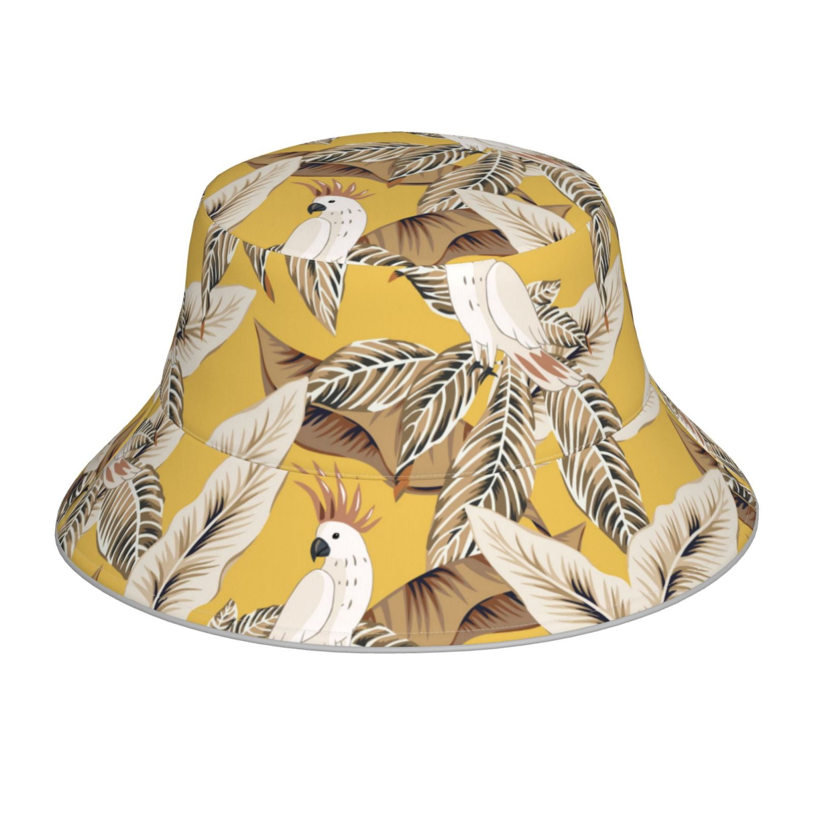 Bucket Hats for Men Woman - Cute Cockatoo Parrot Leaves Reversible ...