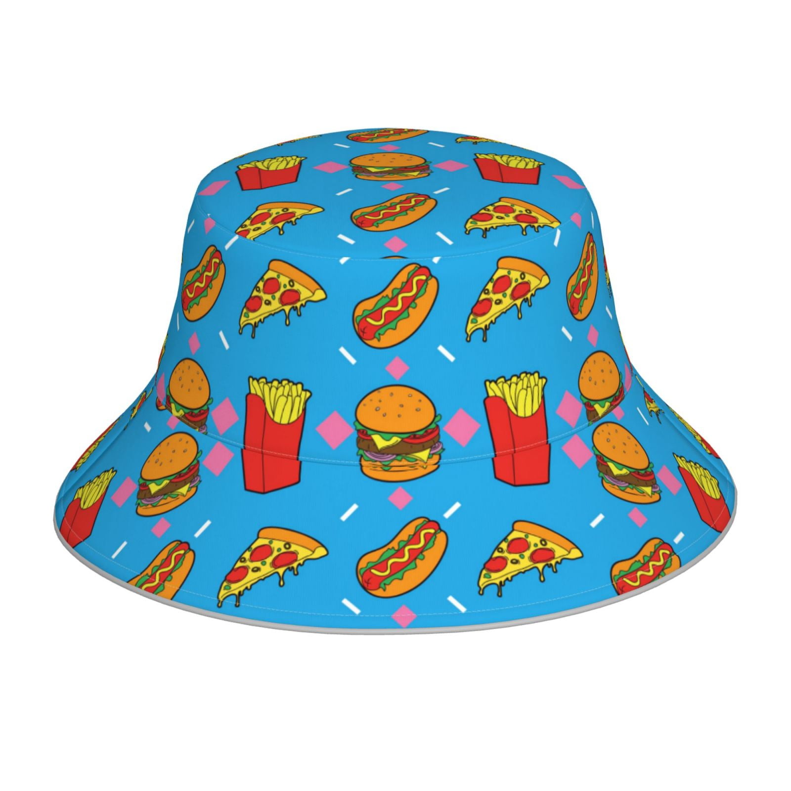 Bucket Hats for Men Woman - Cute Food Fries Burger Pizza Reversible ...