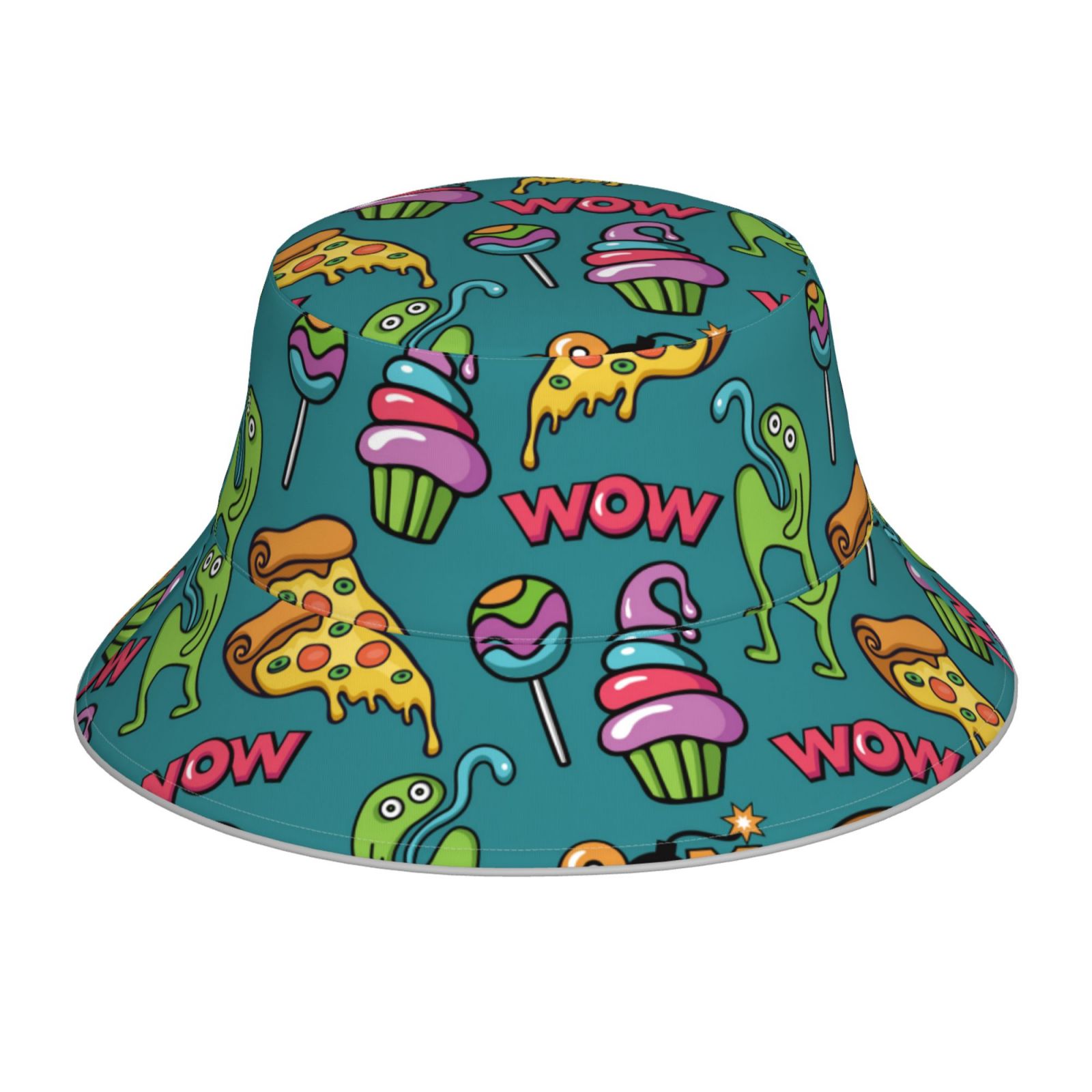 Bucket Hats for Men Woman - Cute Food Lollipop Pizza Fries Reversible ...