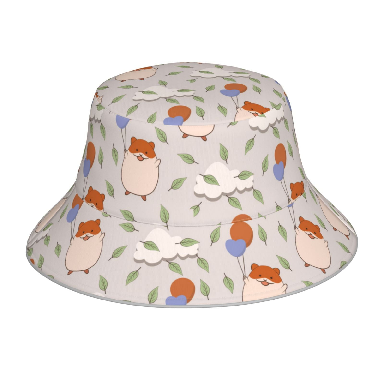 Bucket Hats for Men Woman - Cute Hamster Balloon Leaves Reversible Reflective-Brim Beach Bucket ...