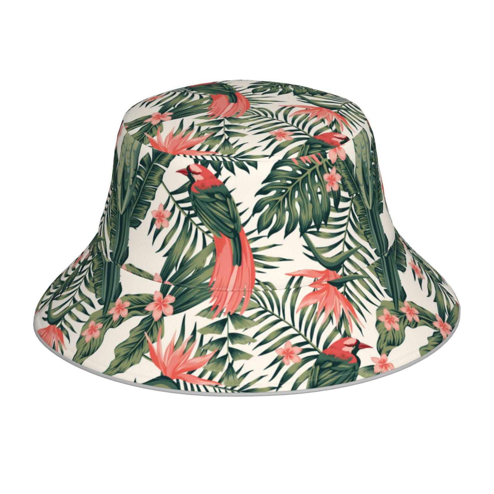 Bucket Hats for Men Woman - Cute Parrot Palm Leaf Turtle Leaf Reversible Reflective-Brim Beach ...