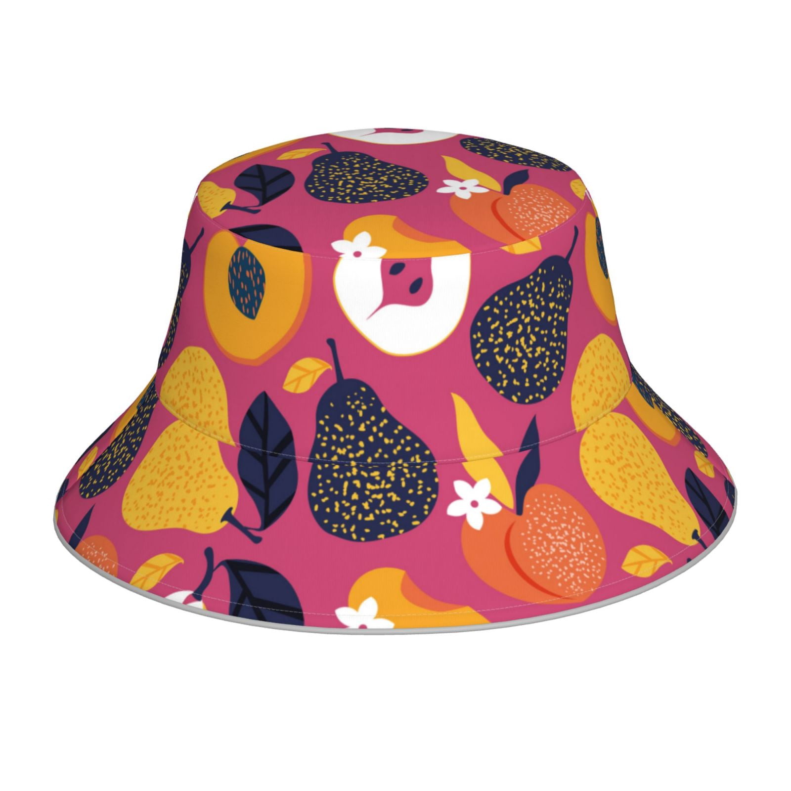 Bucket Hats for Men Woman - Cute Pear Peach Gold Flower Reversible ...