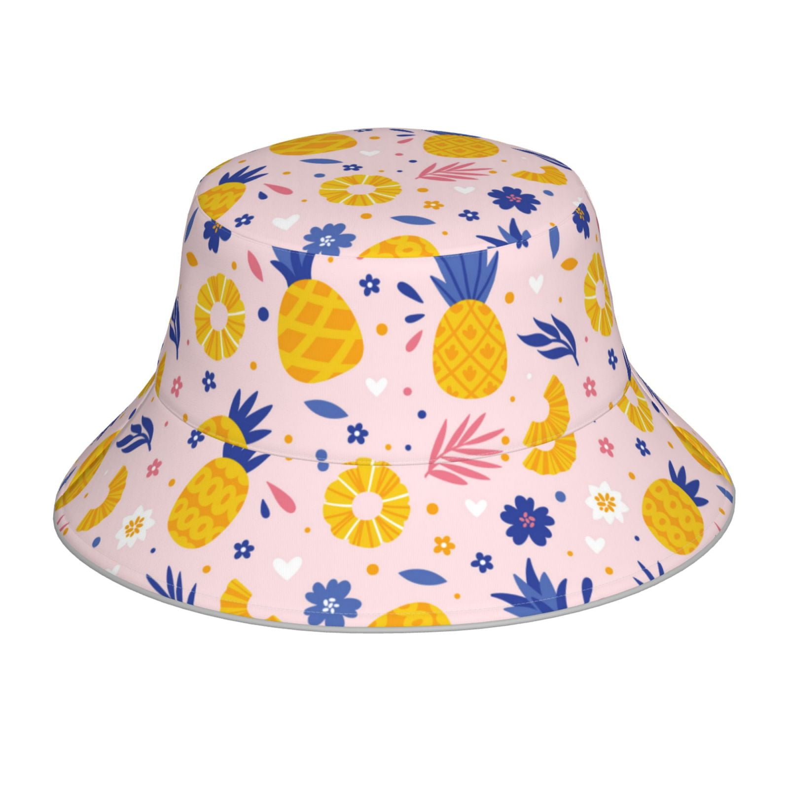 Bucket Hats for Men Woman - Cute Pineapple Blue Flower Reversible Reflective-Brim Beach Bucket ...