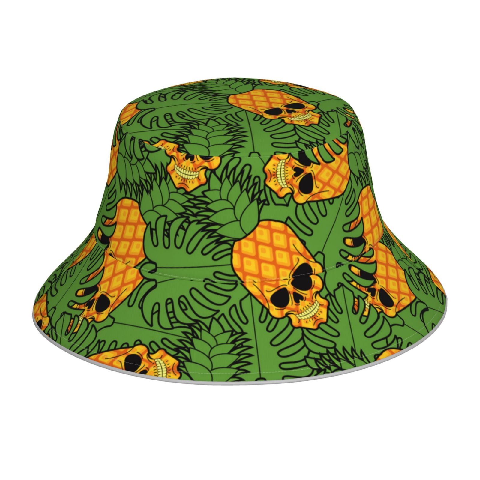 Bucket Hats for Men Woman - Cute Skull Pineapple Reversible Reflective-Brim Beach Bucket Hat ...