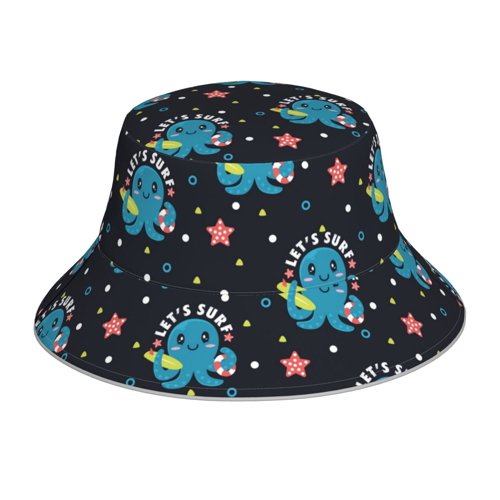 Bucket Hats for Men Woman - Cute cartoon octopus surf Reversible ...