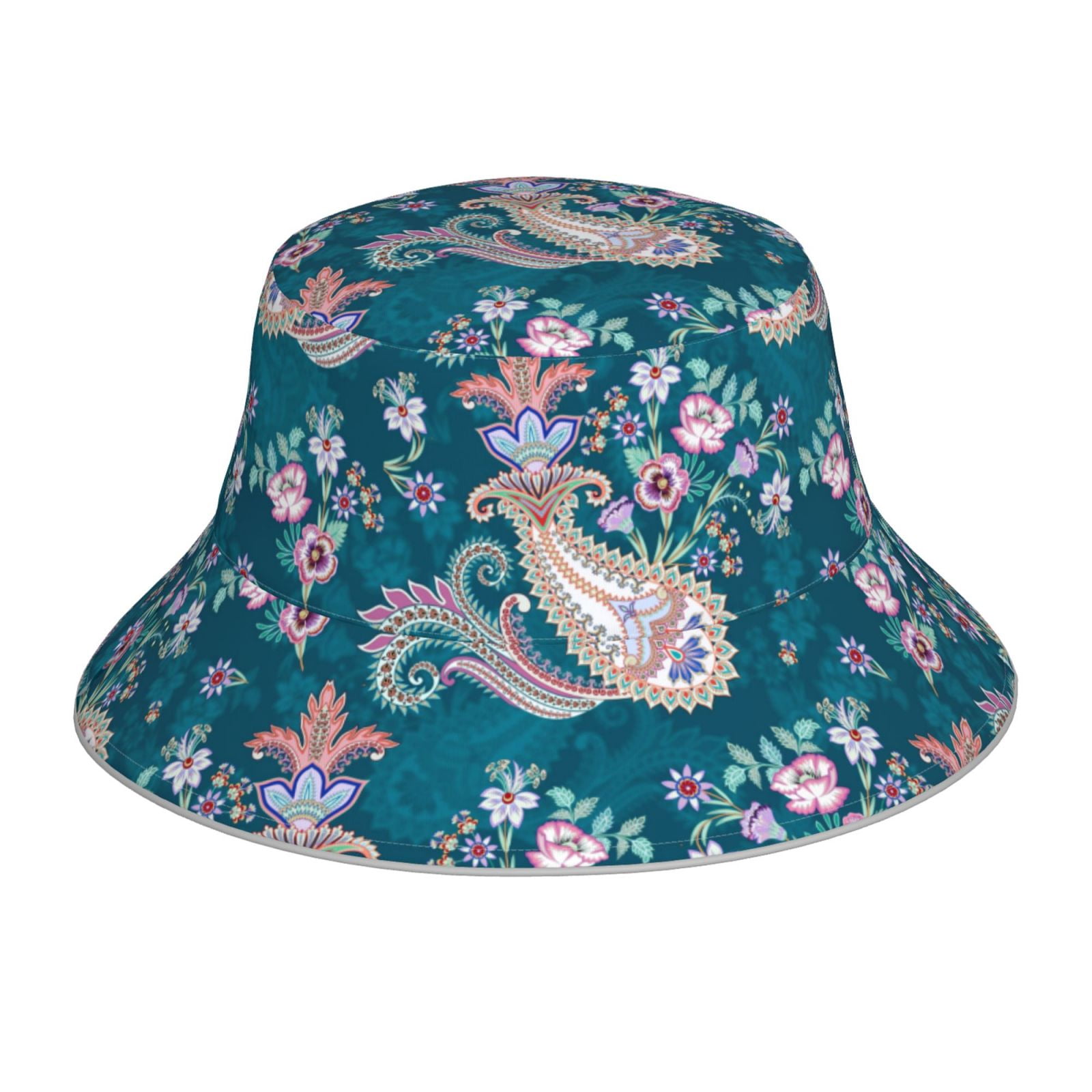 Bucket Hats for Men Woman - Floral Paisley Pattern Green Reversible ...
