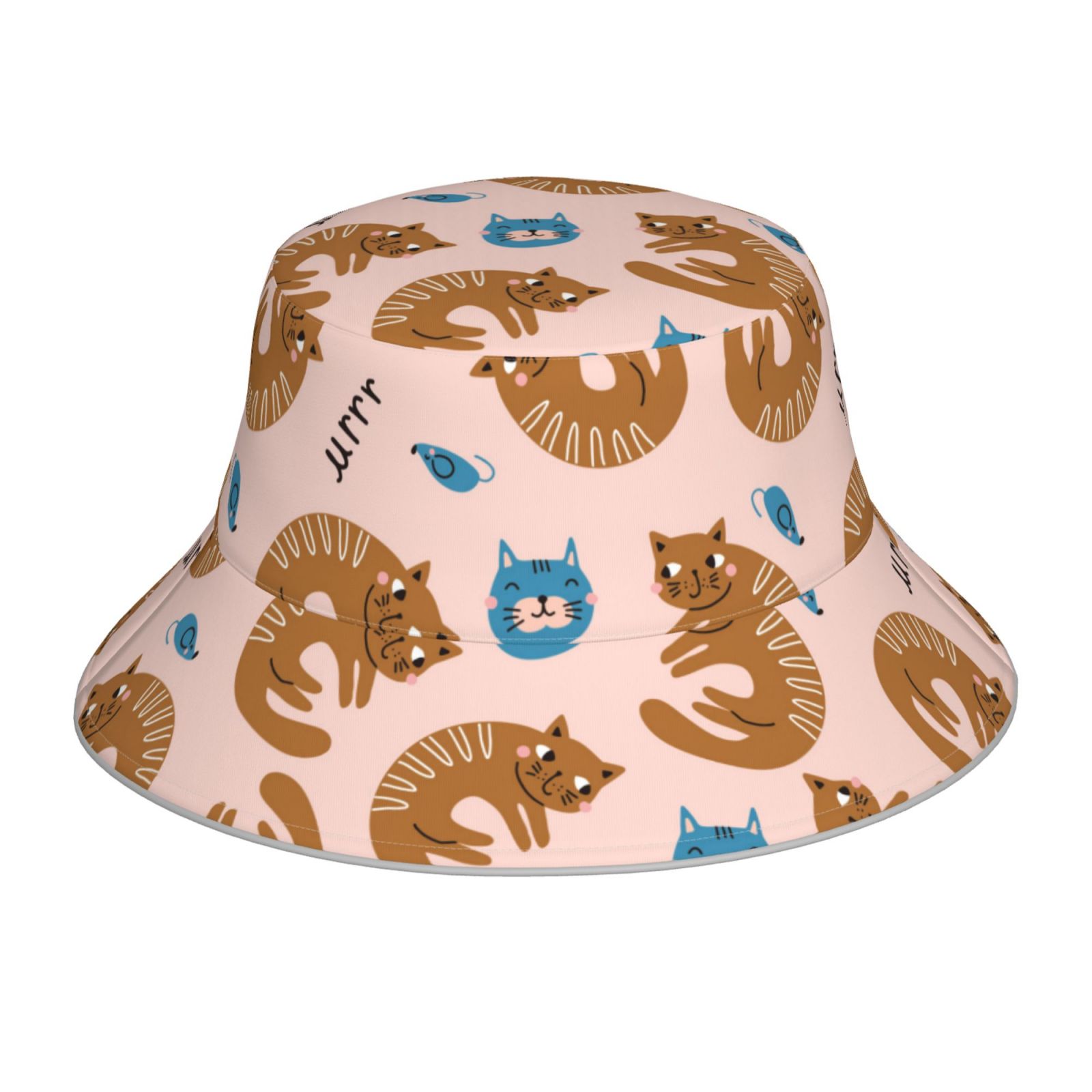 Bucket Hats for Men Woman - Funny Cute Cartoon Cat Brown Reversible ...