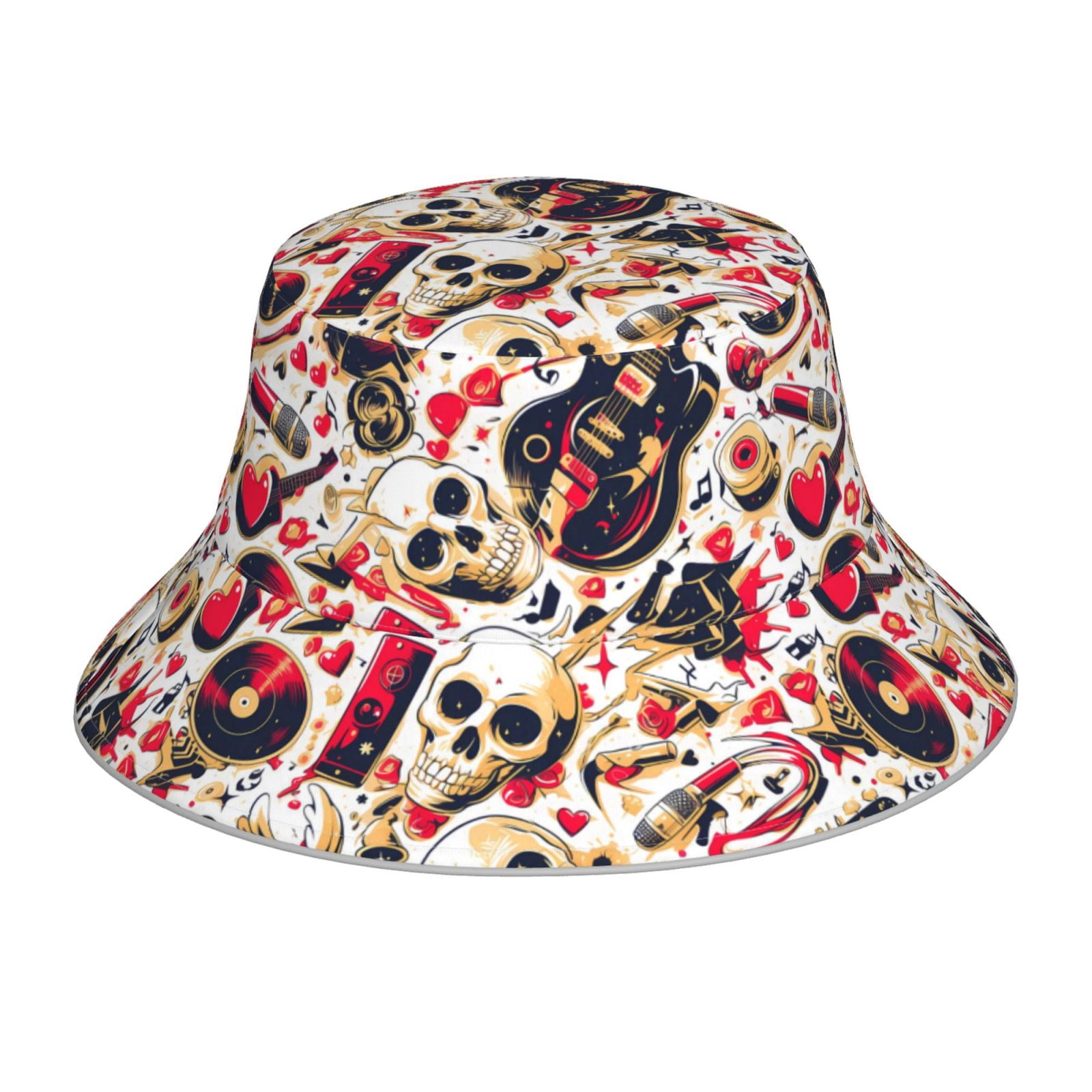 Bucket Hats for Men Woman - Guitar Skull rock Reversible Reflective ...